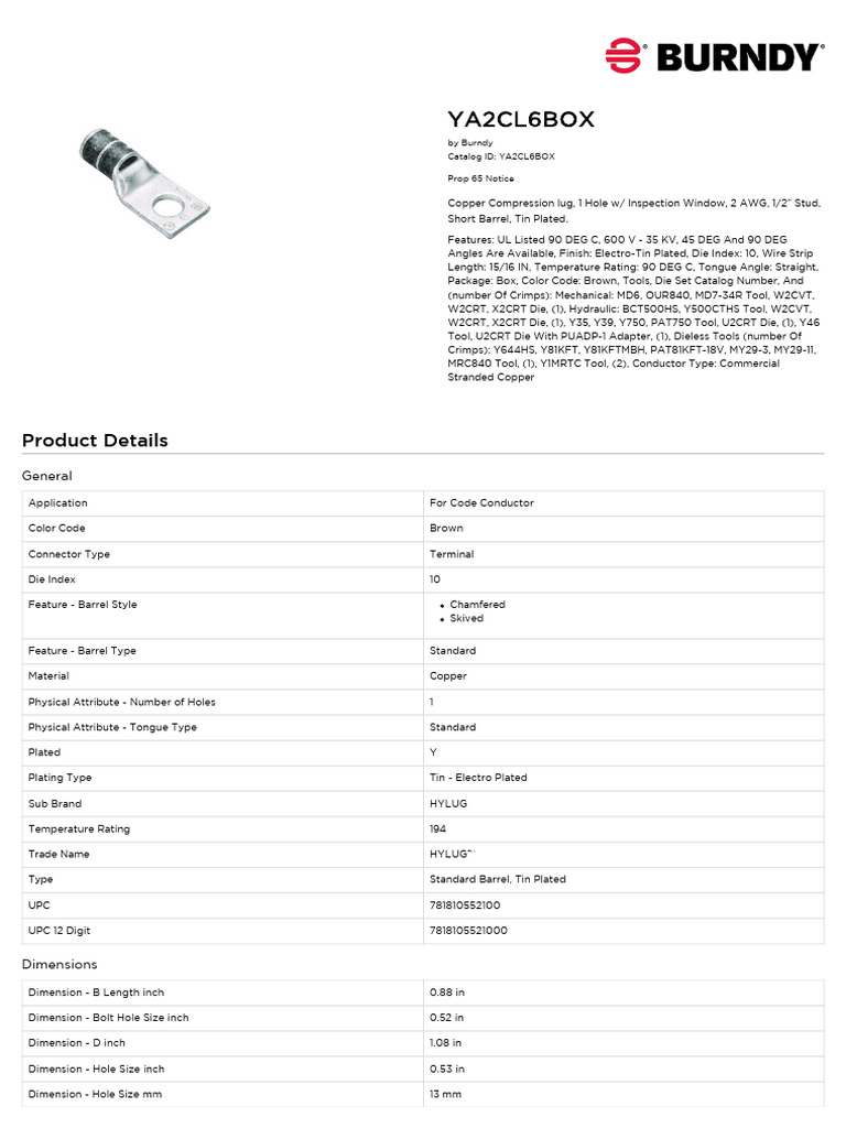 YA2CL6BOX+Spec+Sheet | PDF | Manufactured Goods | Electricity