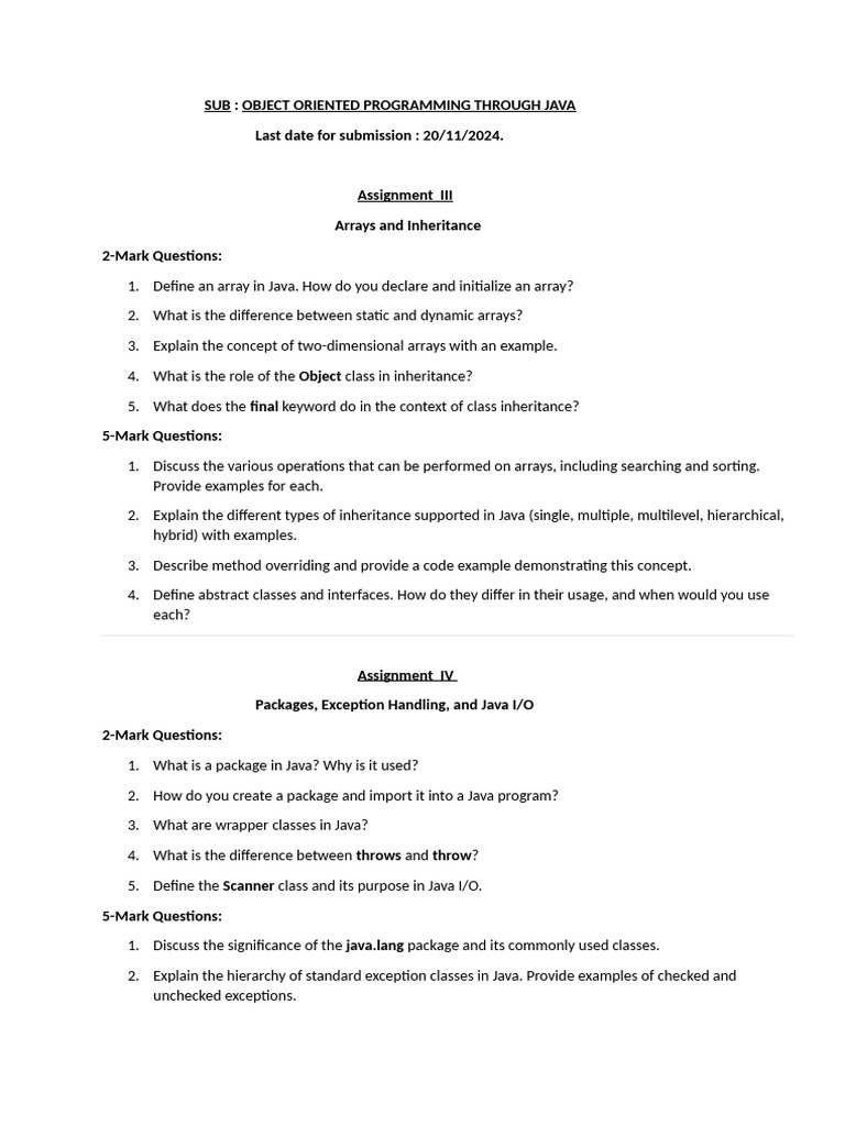OOPs Through Java Assignments (3,4,5) | PDF | Class (Computer Programming) | Method (Computer ...