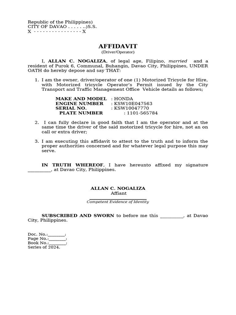AFFIDAVIT OF Driver-Operator SSS | PDF