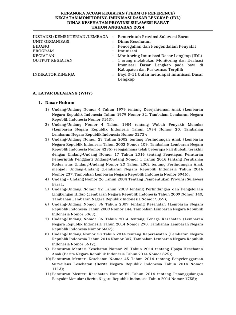 TOR Imunisasi Dasar Lengkap (IDL) | PDF