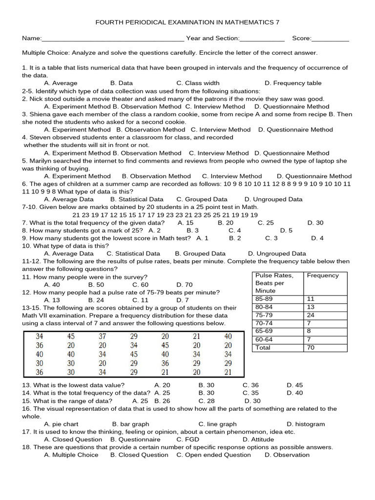 Math 7 Periodical Exam Questions | PDF