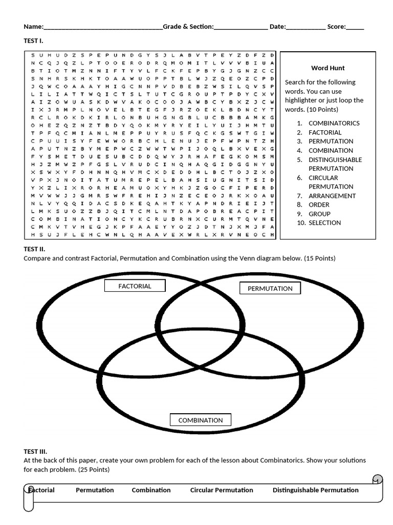 Combinatorics Activity Pdf
