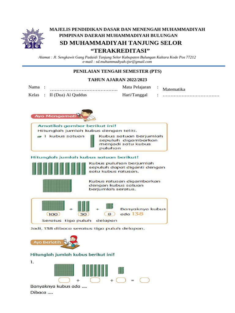 PTS 1 MTK Kelas 2 | PDF