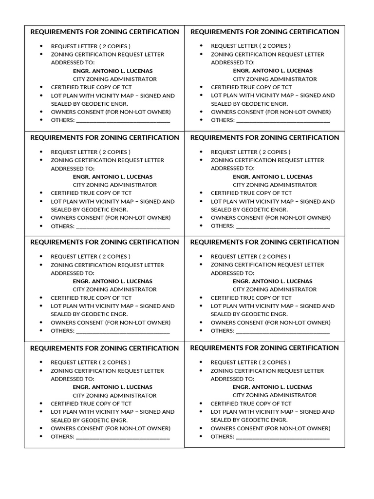 Zoning Cert Requirements | PDF