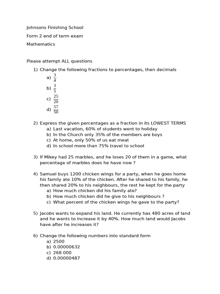 Form 2 End of Term | PDF