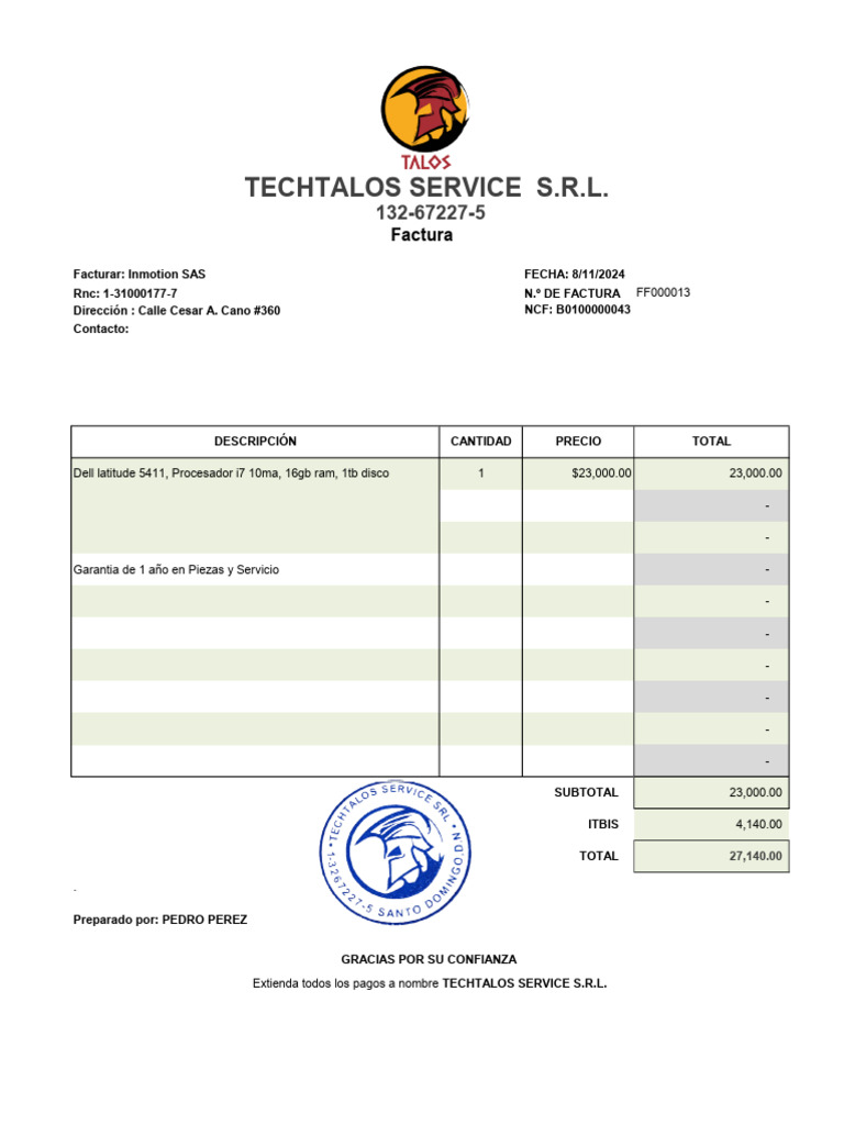 Factura Inmotion SAS - Dell Latitude 5411 | PDF