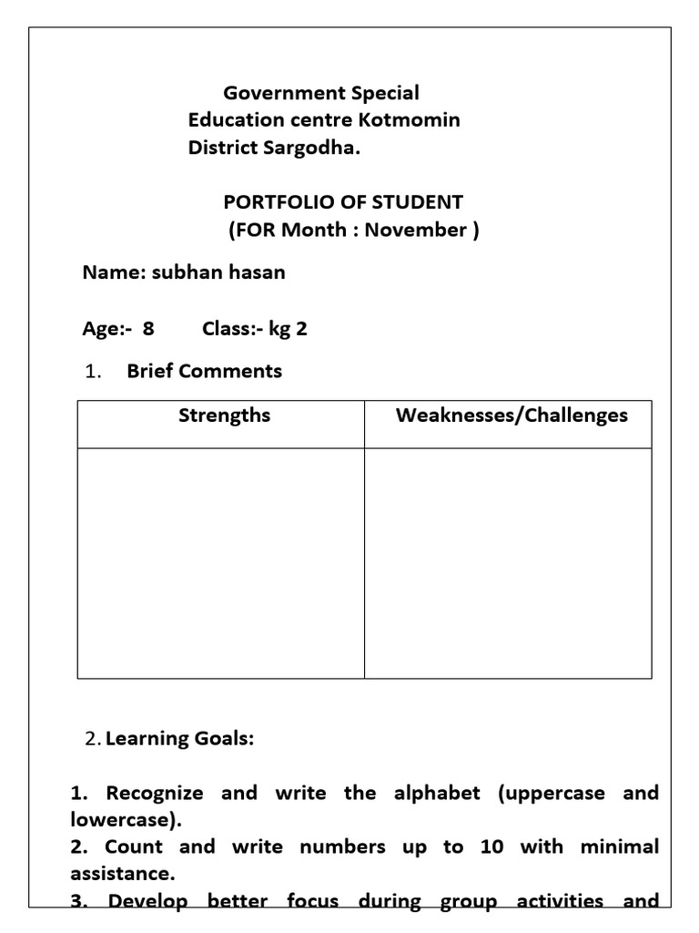 Portfolio of Student Subhan KG 2 | PDF
