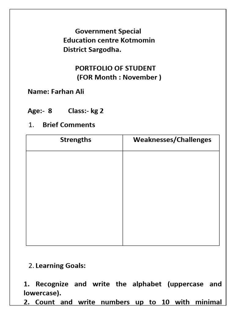 Portfolio of Student Farhan Ali KG 2 | PDF