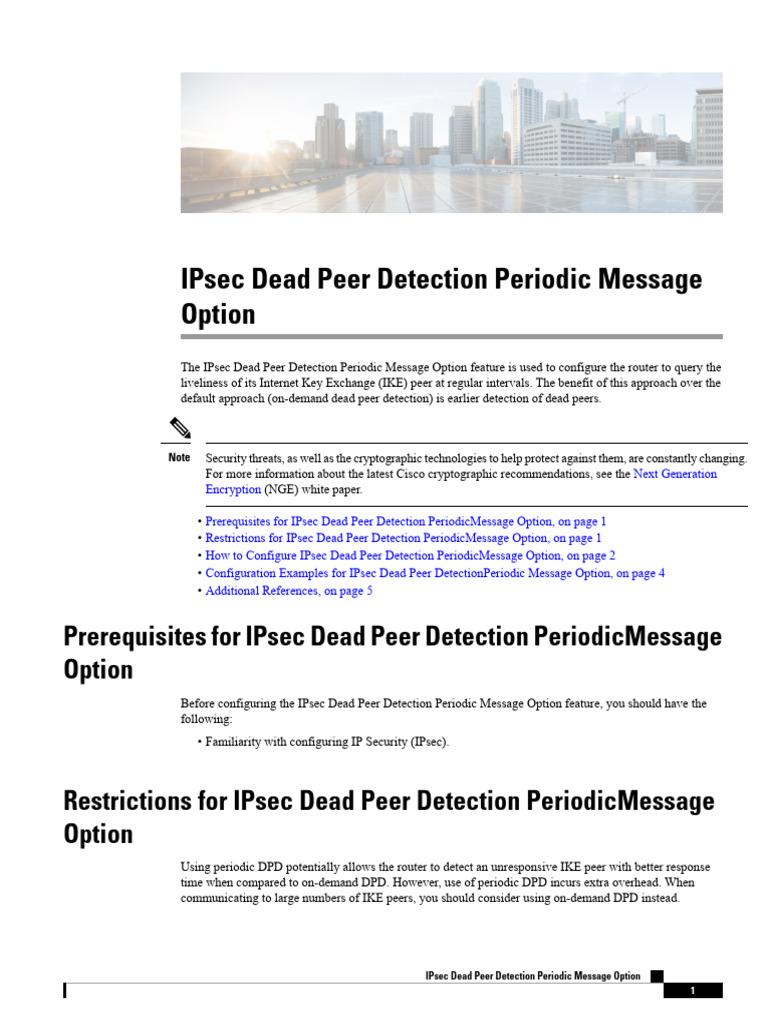 Configuring Ipsec Dead Peer Detection Periodic Message Option | PDF | Internet | Computing