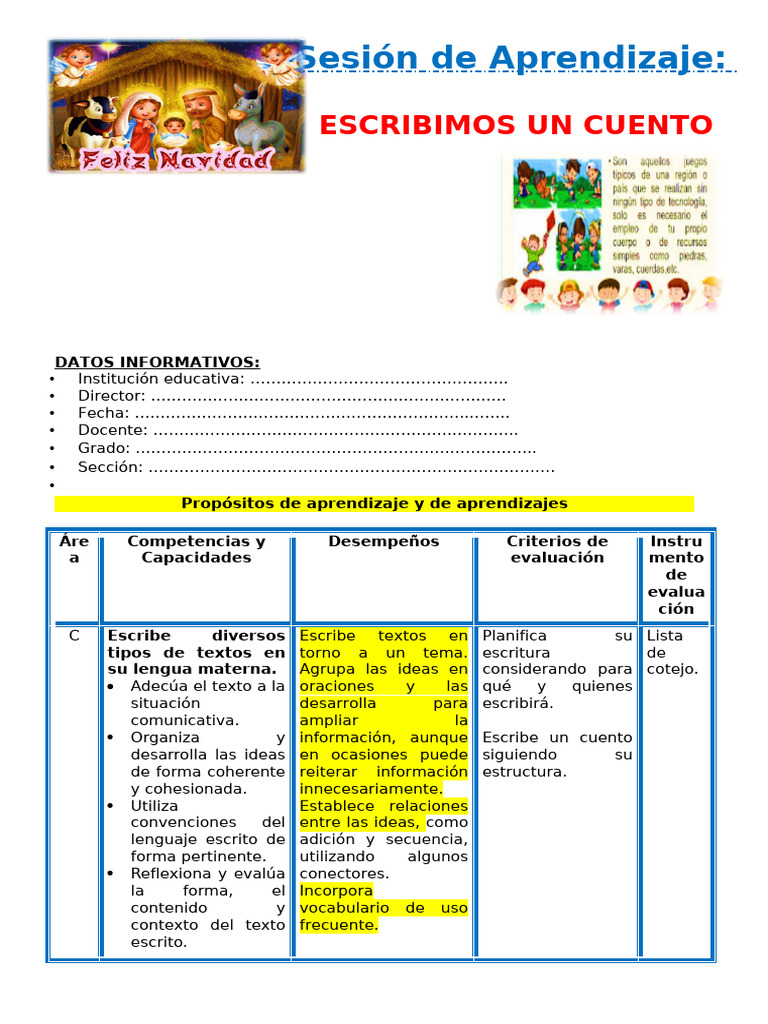 2° Sesión Día 3 Com Escribimos Un Cuento | PDF | Cuentos | Evaluación