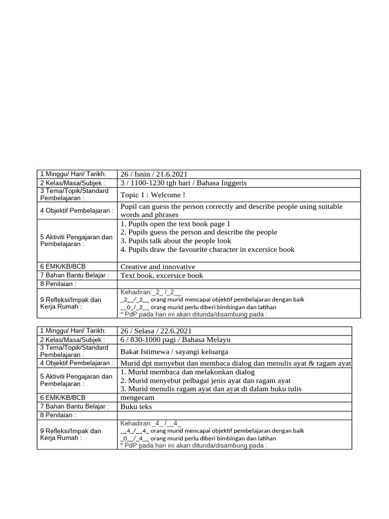 RPH Minggu 26-1 | PDF