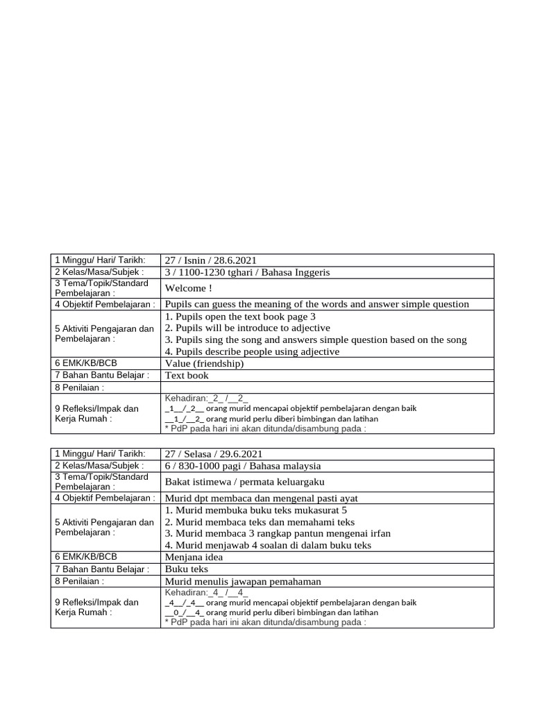 RPH Minggu 27-1 | PDF