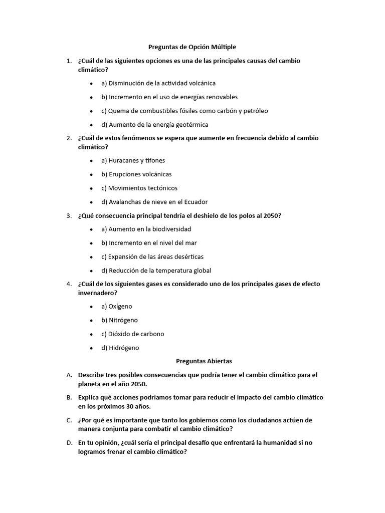 Preguntas de Opción Múltiple | PDF