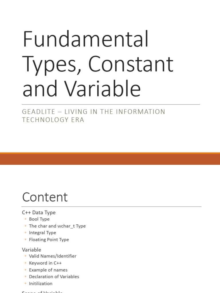 Lesson 2A Fundamental Types Constant and Variable | PDF | Data Type ...