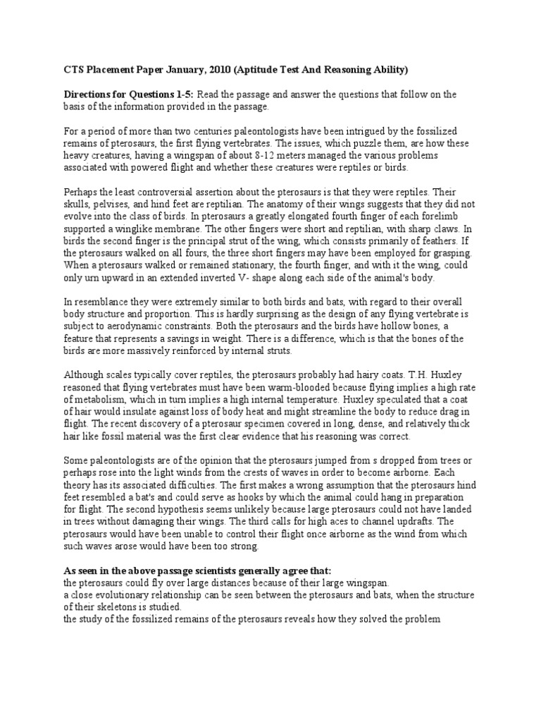 CTS Placement Paper Januar3 | PDF | Reptile | Flight