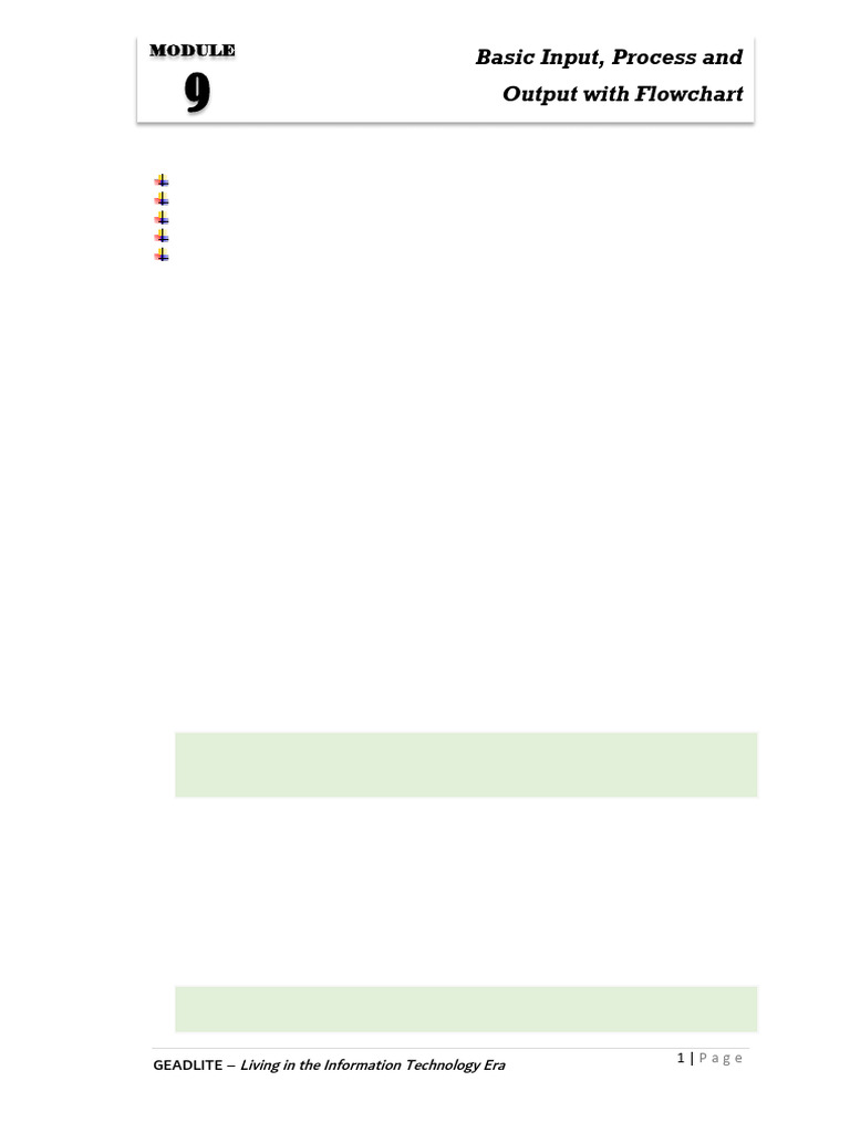 Lesson 4 - Basic Input-Process-Output With Flowchart | PDF | Input ...