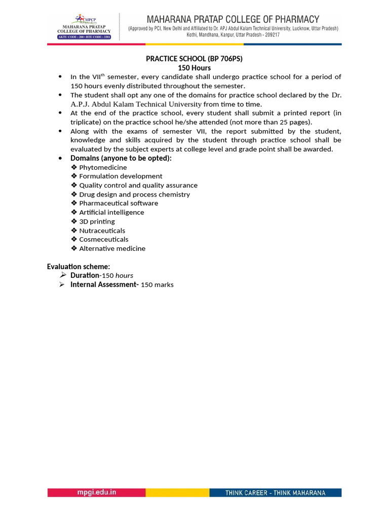 B Pharm Practice School Report Guidelines | PDF