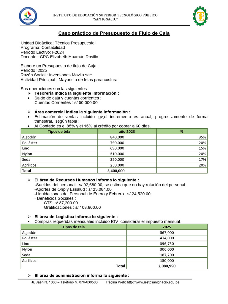 Caso Práctico Del Presupuesto de Flujo de Caja | PDF | Presupuesto | Economias