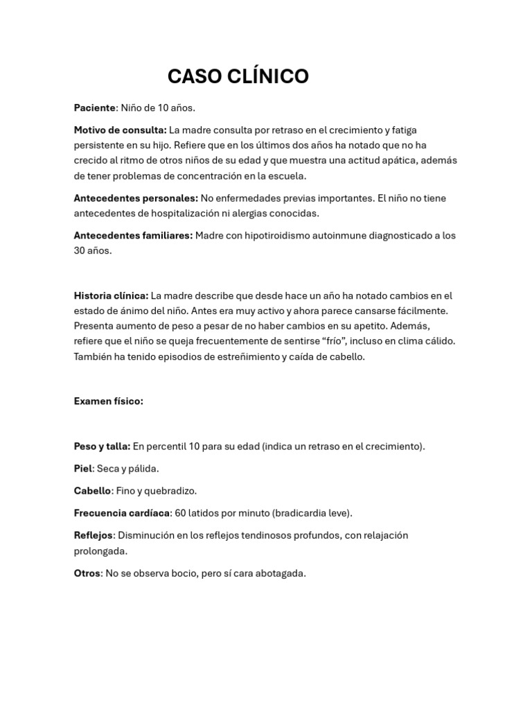 Caso Clínico: Paciente Motivo de Consulta | PDF | Hipotiroidismo | Especialidades Medicas