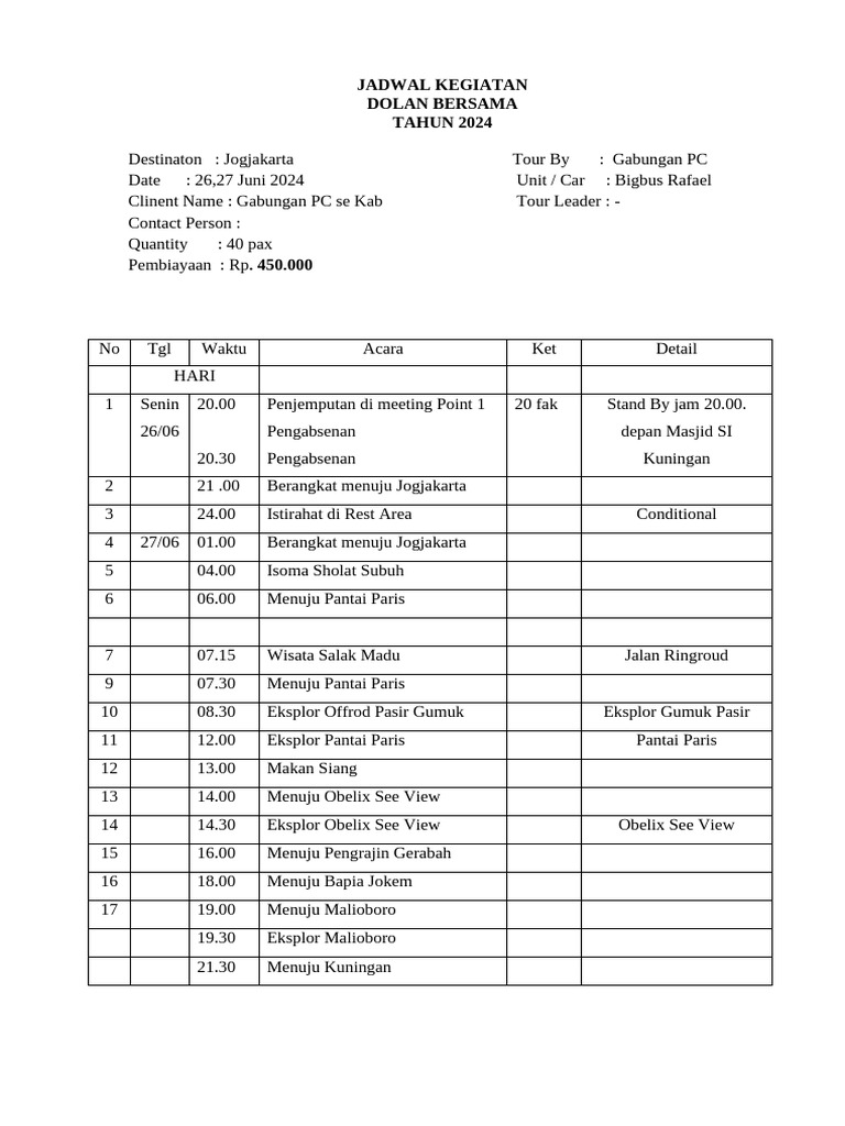 Jadwal Kegiatan Hiling | PDF
