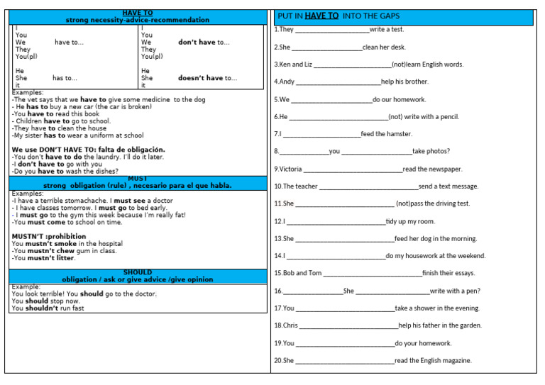 27.unit 5 Grammar Have To Must Practice | PDF