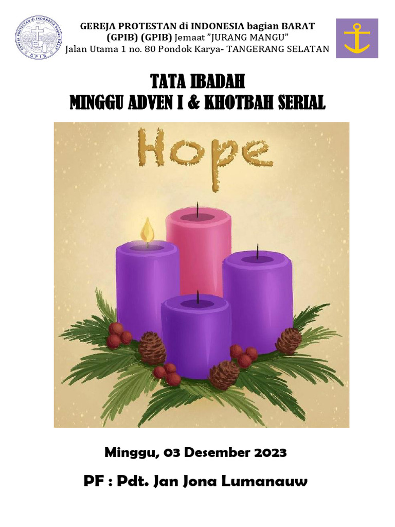 Tata Ibadah Minggu Adven 1 Khobah Serial 3 12 23 | PDF