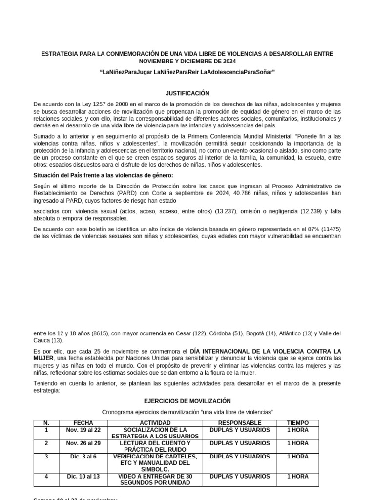 Estrategia Una Vida Libre de Violencias 2024 | PDF | Derechos humanos ...
