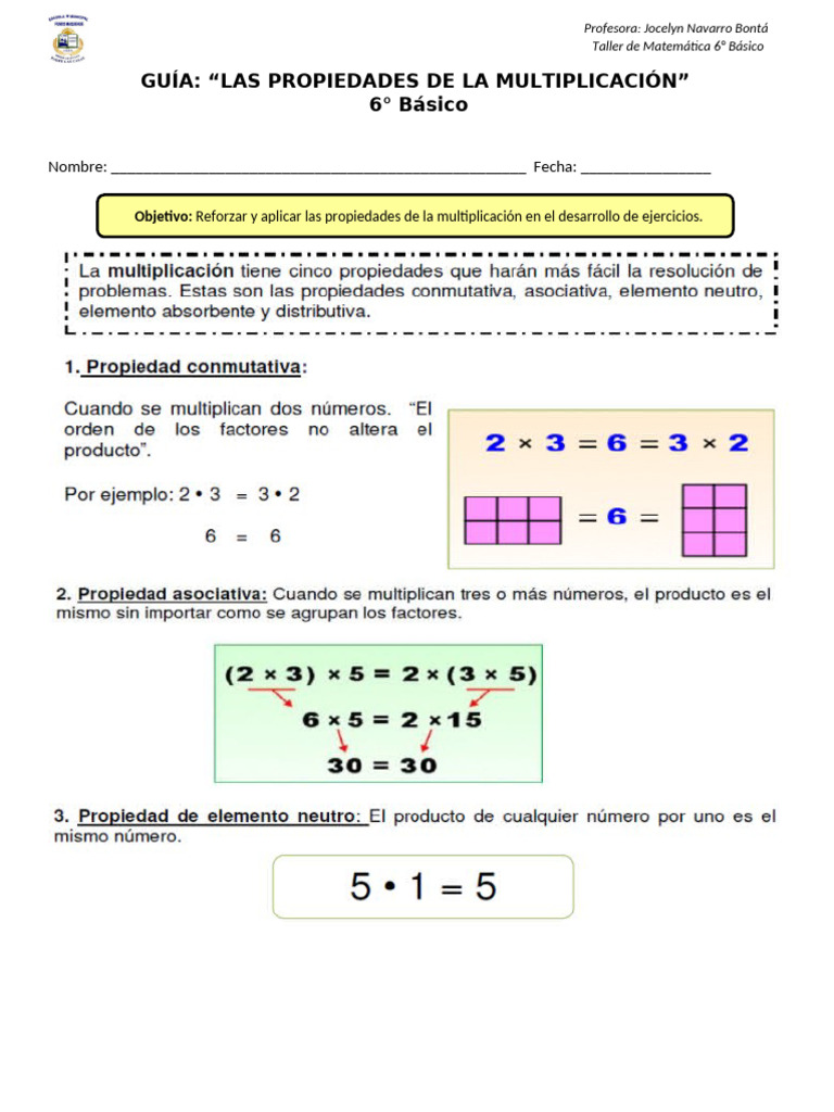 Guia Las Propiedades de La Multiplicacion Martes 14 de Mayo | PDF