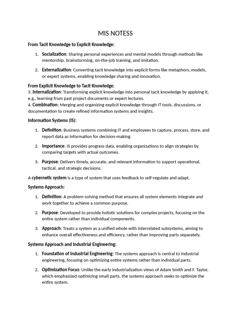 MIS notes | PDF | System | Computing