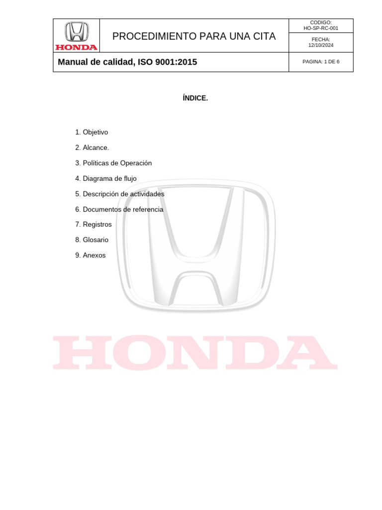 Procedimiento de Citas para Clientes Honda | PDF