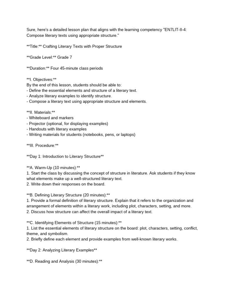 Crafting Literary Texts With Proper Structure | PDF | Human ...