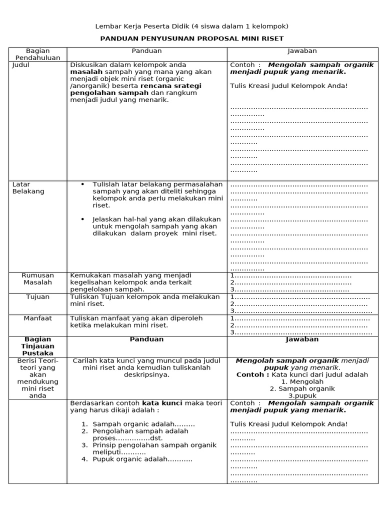 Panduan Proposal Dan Template Mini Riset | PDF