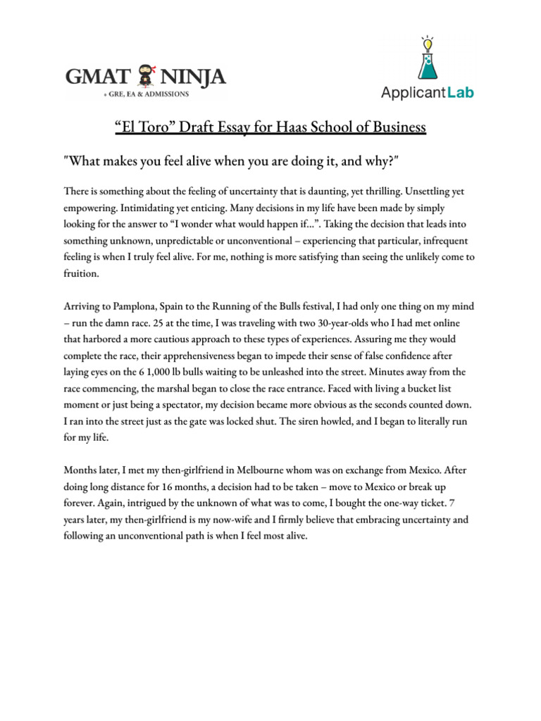 MBA Essay Review 2 - El Toro | PDF