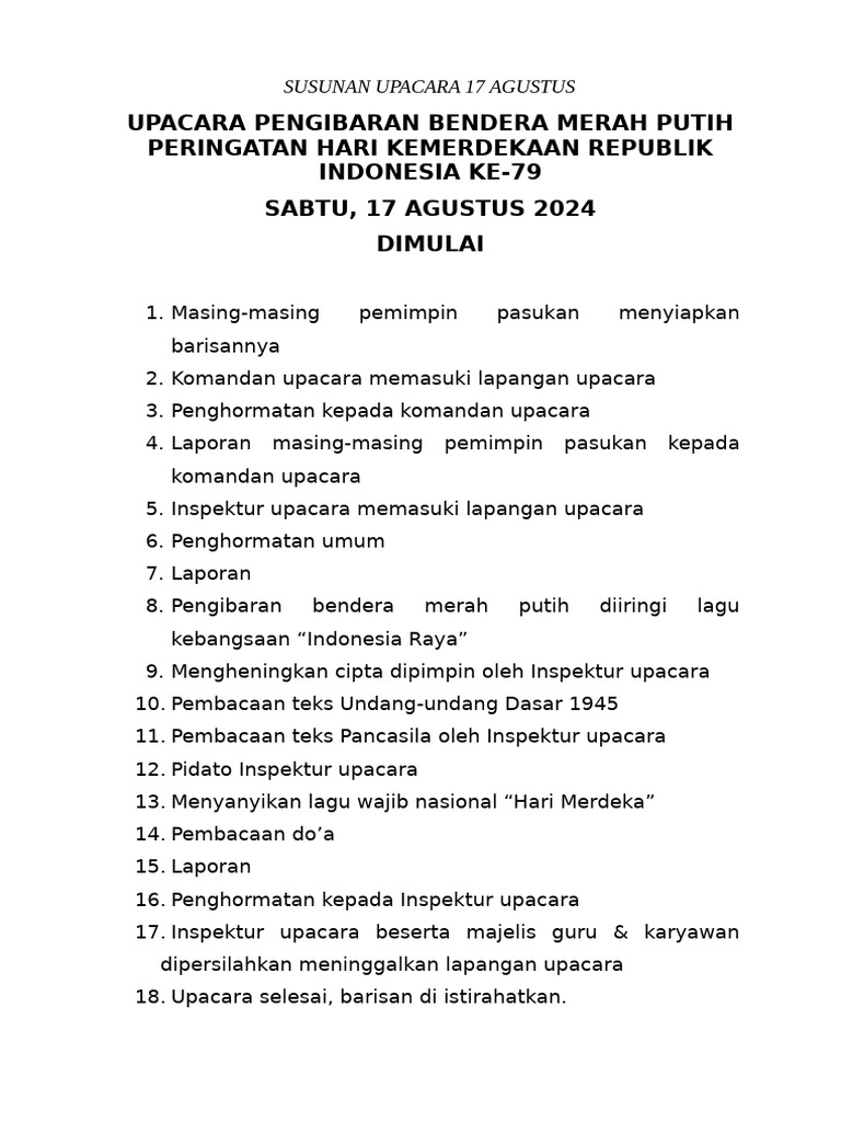 Susunan Upacara 17 Agustus | PDF