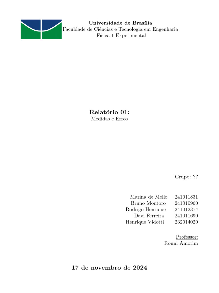 Modelo de Relatório de Física Experimental Da UnB para Galeria Overleaf ...