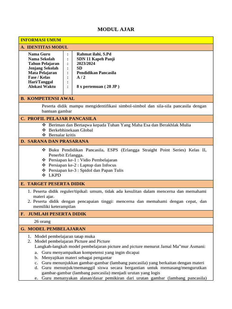 MODUL AJAR PKN Kelas 2 | PDF