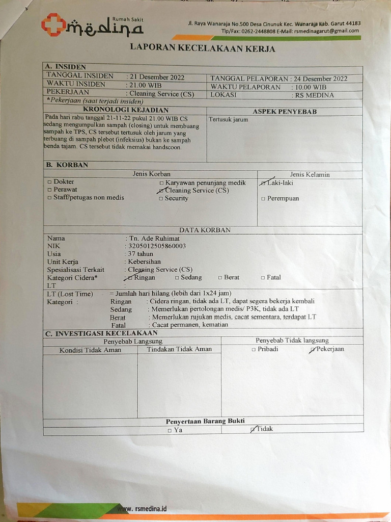 Laporan Petugas Tertusuk Jarum | PDF