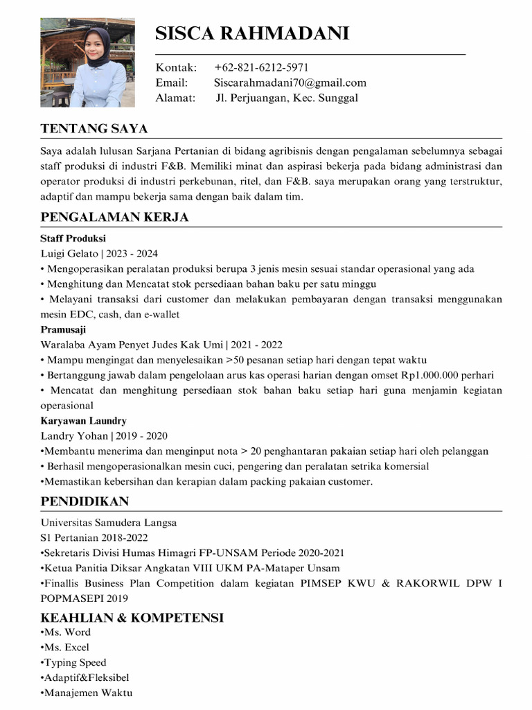 Putih Polos Profesional Klasik CV Resume Digital Marketing Template ...