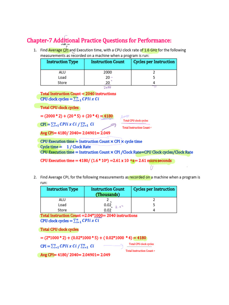 Chapter-7 Practice Questions For Performance | PDF | Central Processing Unit | Computer Engineering