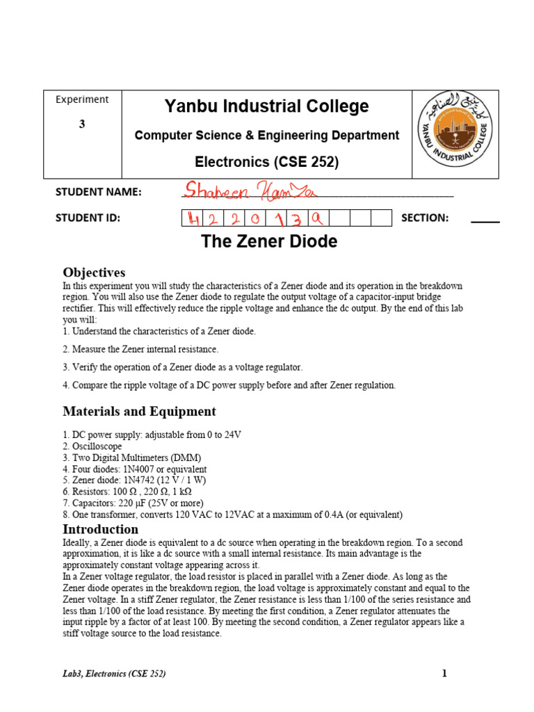 Lab_3_The_Zener_Diode | PDF | Diode | Electromagnetism