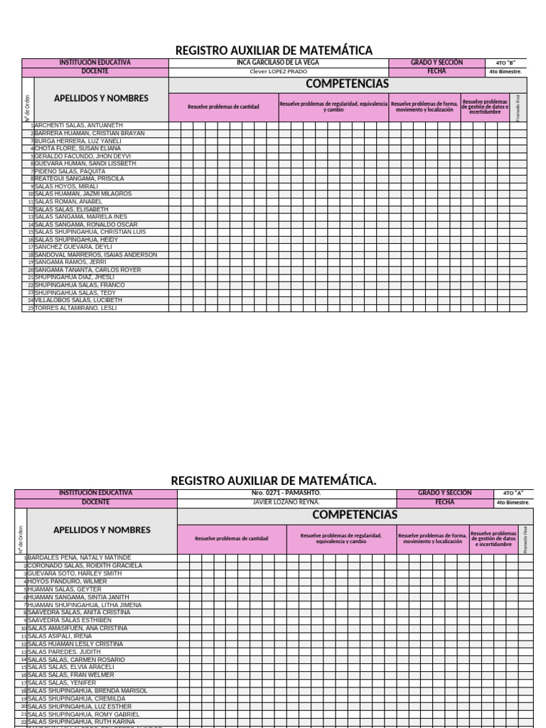 Registro Auxiliar Matematica | PDF
