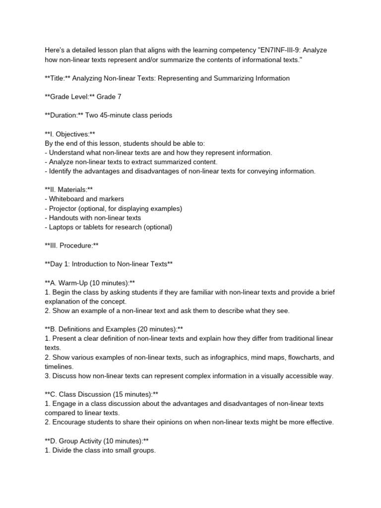 Analyzing Non-Linear Texts - Representing and Summarizing Information ...