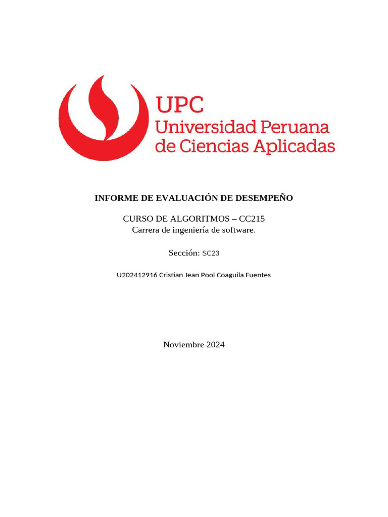 CC215-Informe Evaluacion Desempeño Algoritmos U202412916 | PDF ...