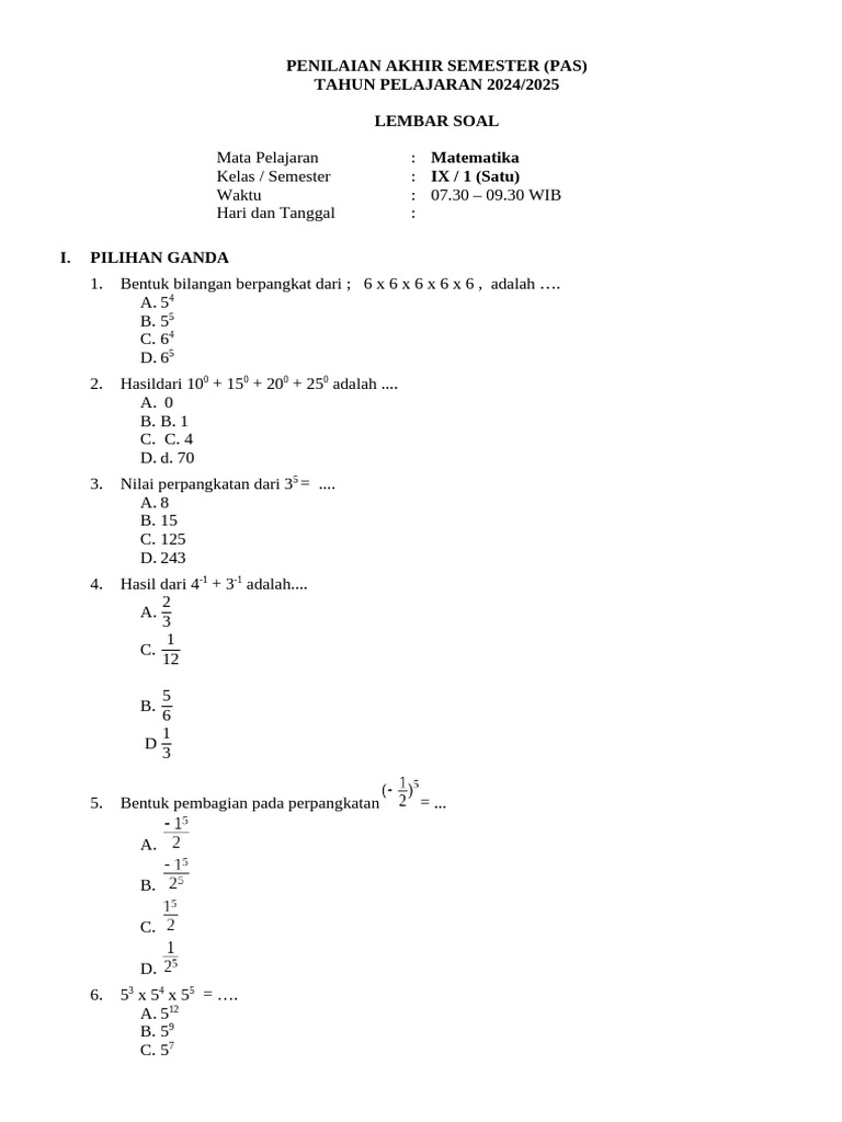 5-SOAL PAS MAT 9 K13 Rev | PDF