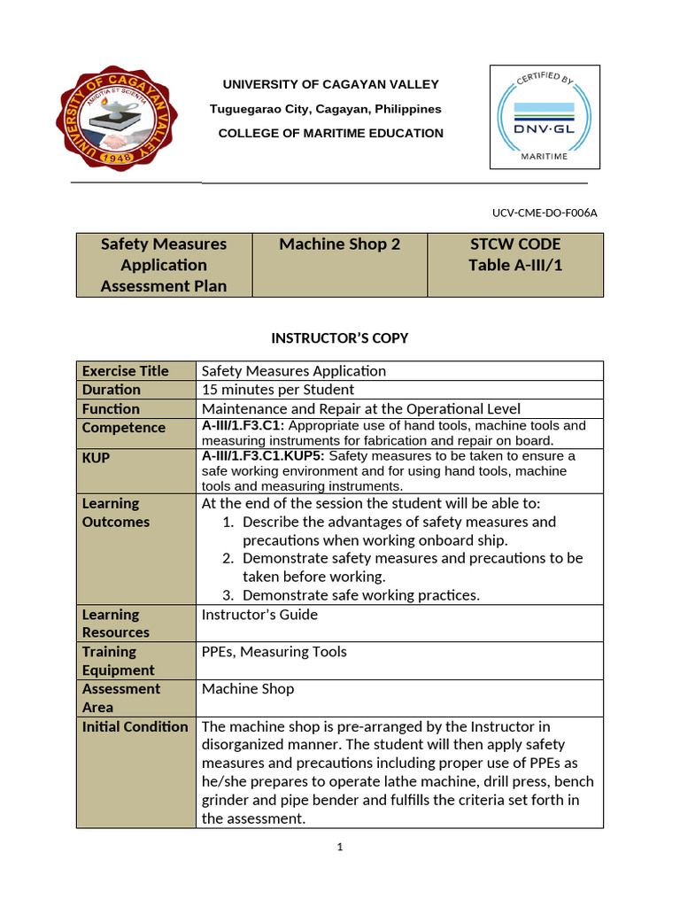 Safety Measures Application Assess Plan | PDF