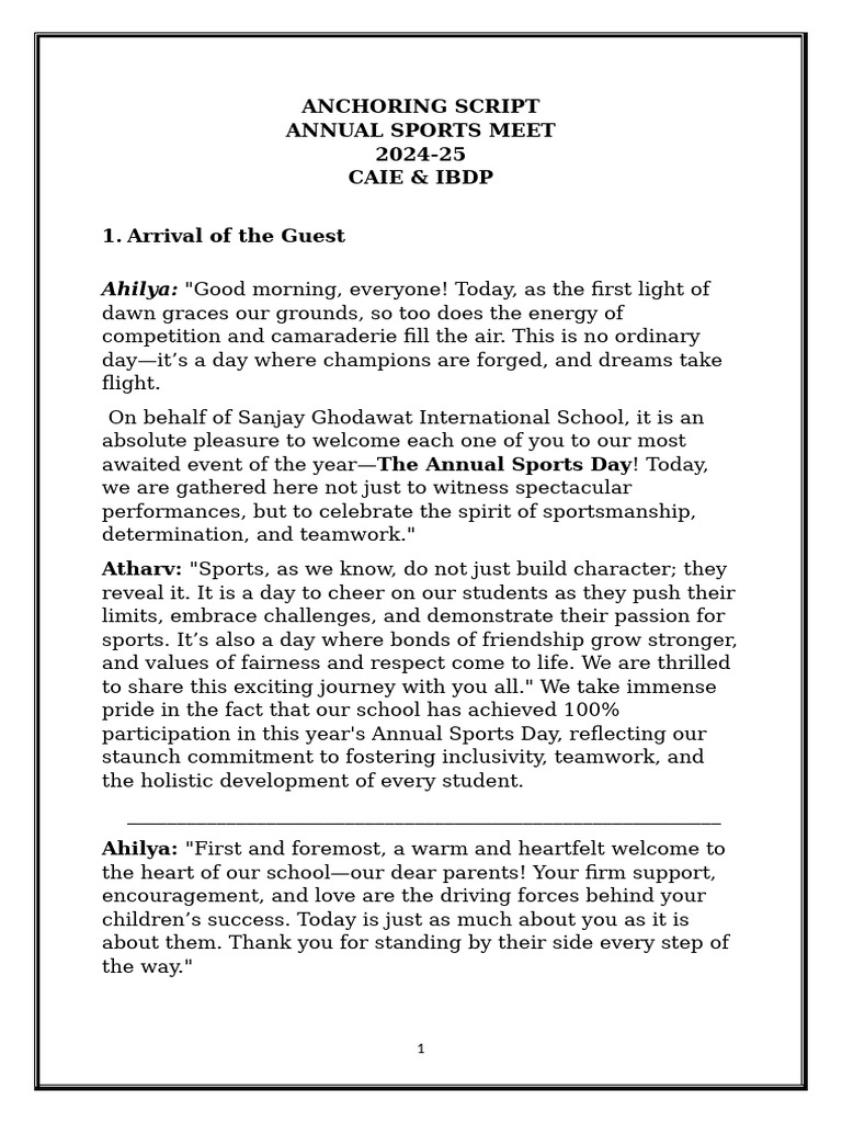 Anchoring Script For Annual Sports Day | PDF | Gratitude | Dances