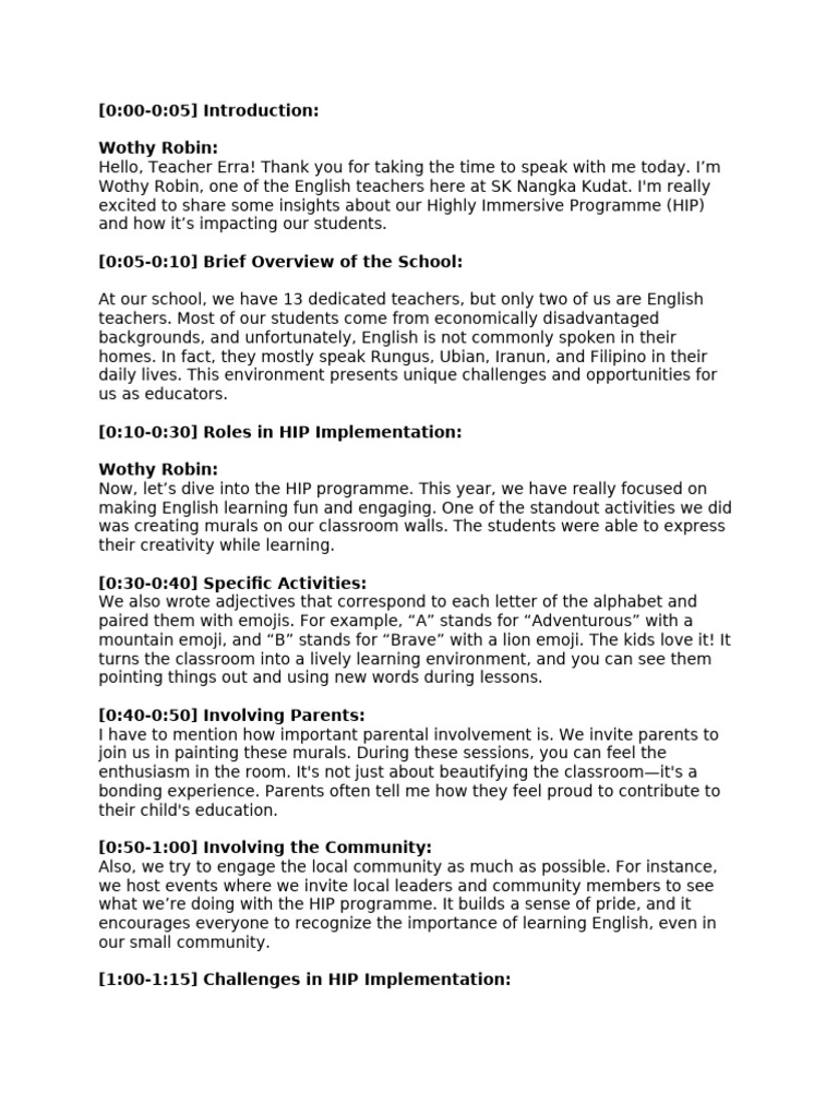 script hip | PDF | English Language | Learning