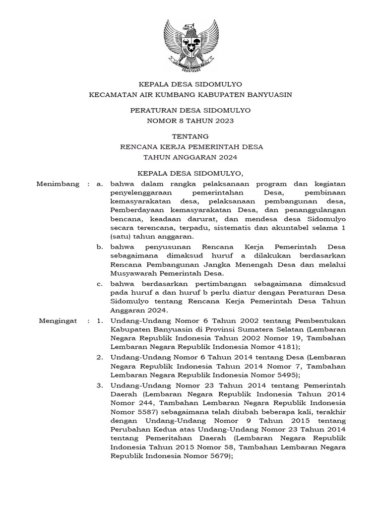 Perdes RKP Desa 2024 | PDF