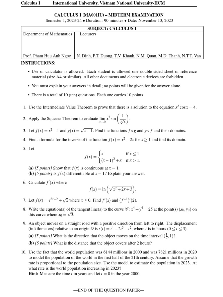 Cal-Mid | PDF | Function (Mathematics) | Derivative