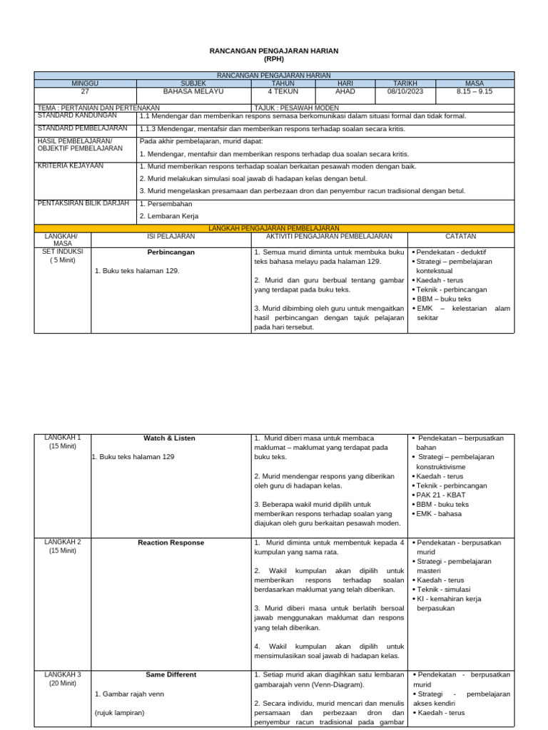 RPH Hari 1 (8 Okt) | PDF